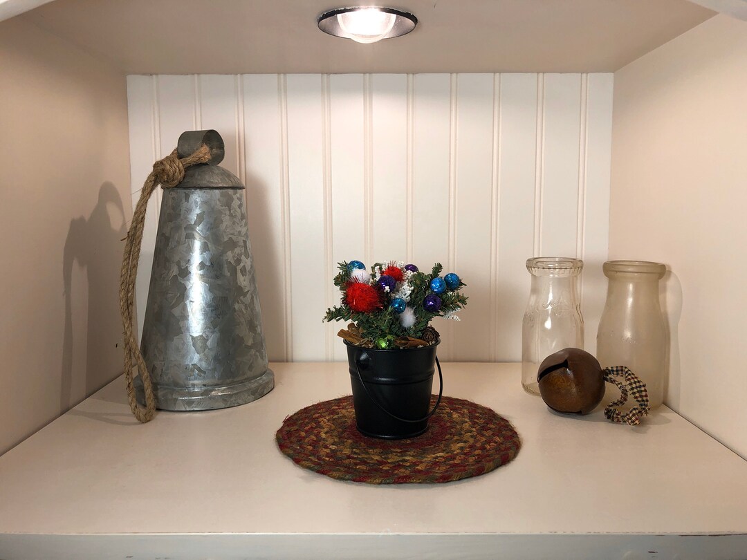 Small Metal Pail With Evergreen and Tiny Glittered Ornaments.rustic ...