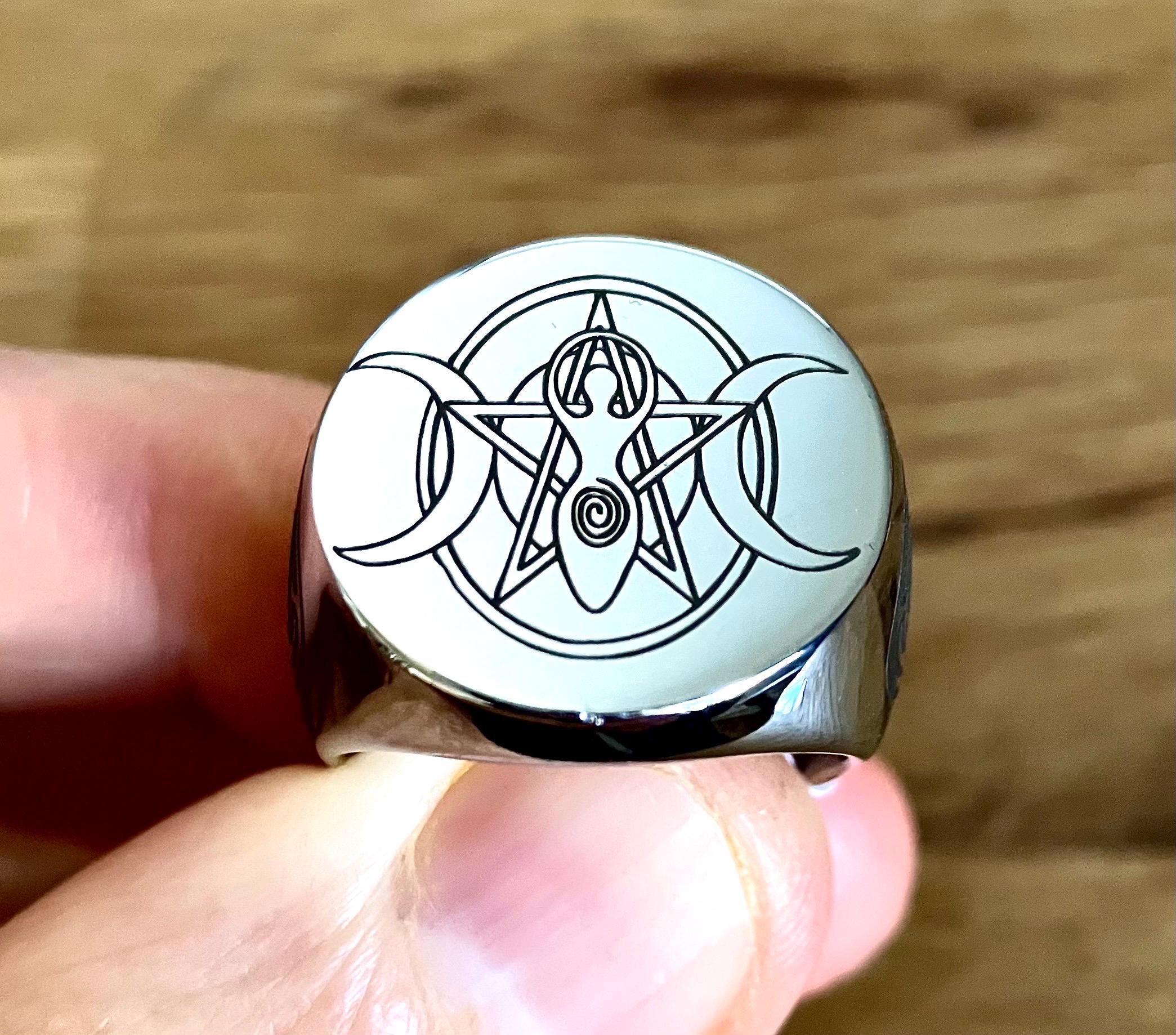 Hecate Triple Moon Goddess Ring, Witchcraft Jewelry, Greek Pagan Amulet ...