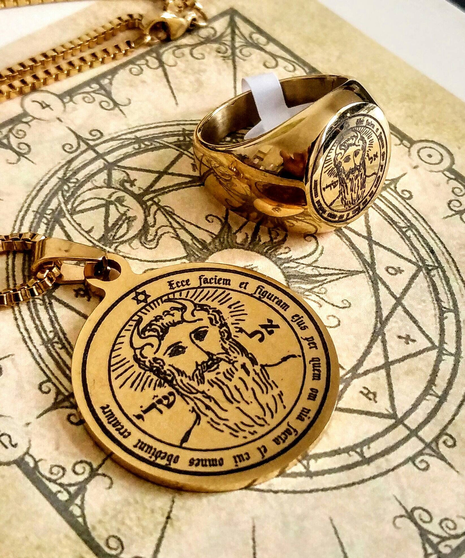 Seal of Solomon First Pentacle of the Sun Lesser Key Ring and Necklace ...