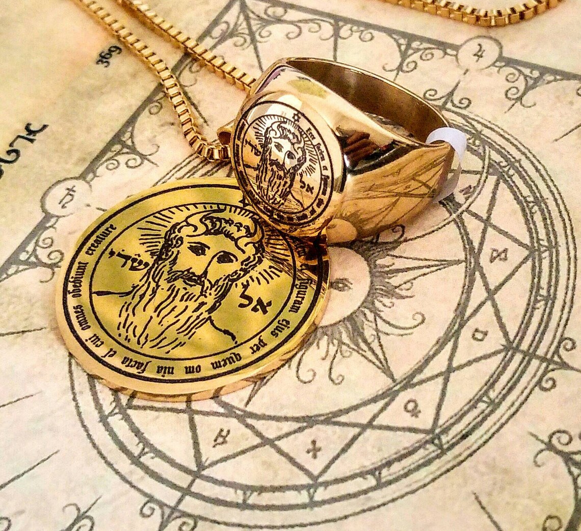 Seal of Solomon First Pentacle of the Sun Lesser Key Ring and Necklace ...
