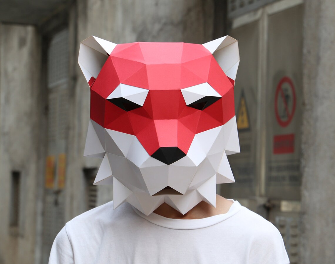 DIY tiger Mask 3D Paper Craft Template Halloween Mask | Etsy
