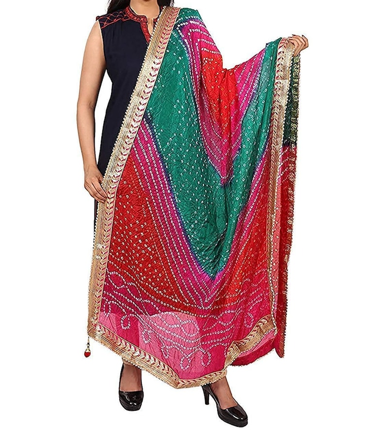 Beautiful Silk Indian Dupatta With Multi Color Gota Patti Work - Etsy