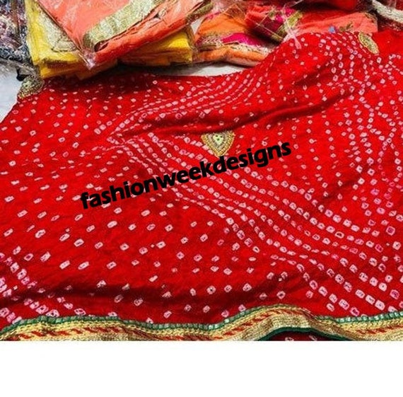 Gota Patti And Mirror Work Red Color Indian Saree Traditional Silk