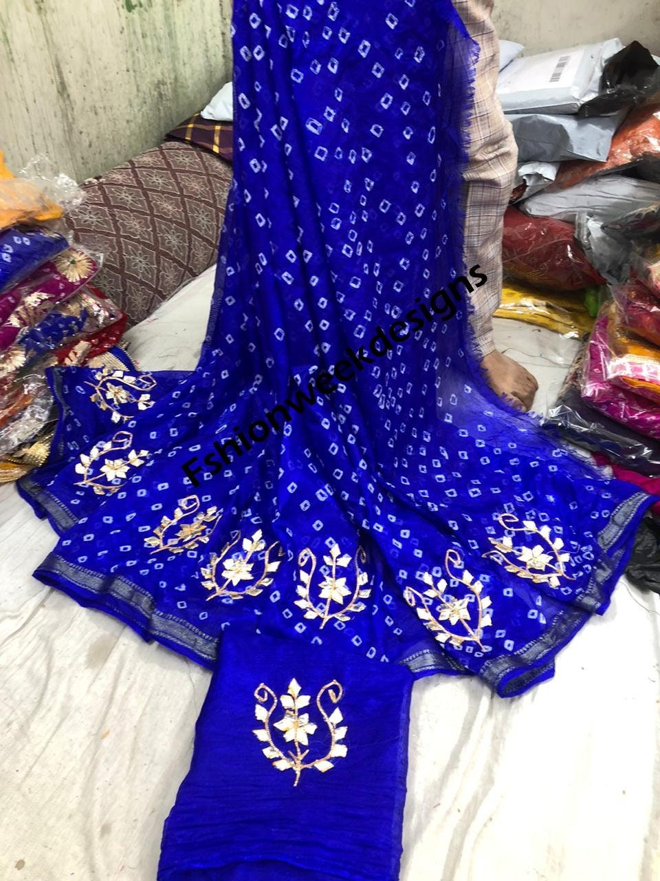 Traditional Bandhani Saree With Runnig Blouse Rajasthani Silk Etsy