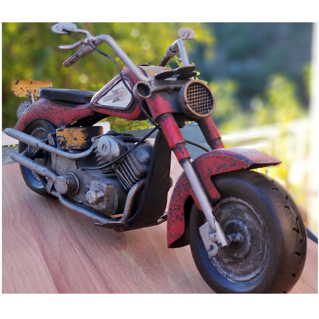 Red Mini Model Motorcycle Motor Tin Bike Welded Art Figurine Sculpture ...