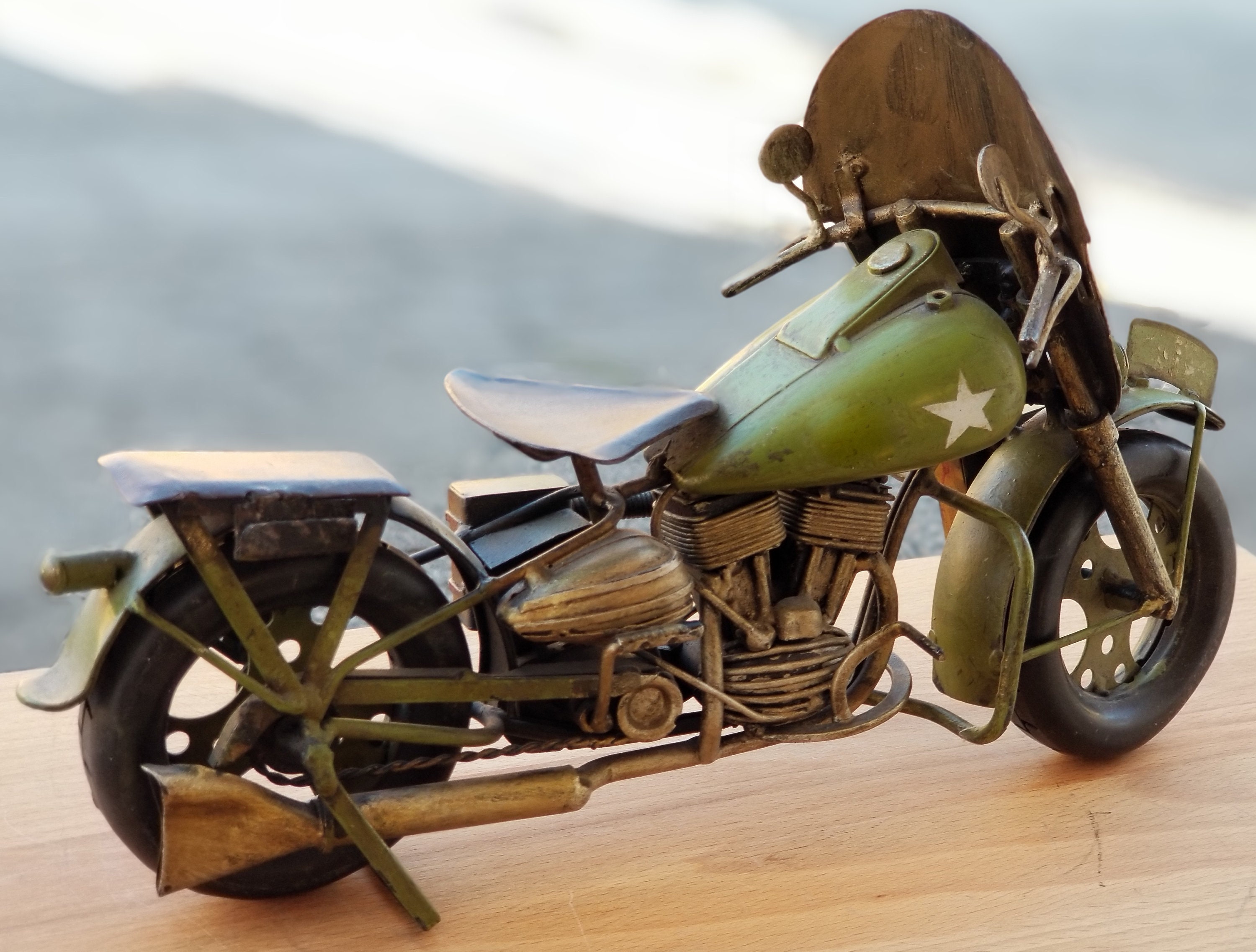 Army Green Model Motorcycle Bike, Hand Made and Painted Welded Model ...