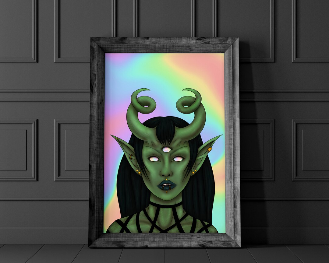 Hellion - Cardstock Print (demon, Horns, Straps, Third Eye, Opalescent ...