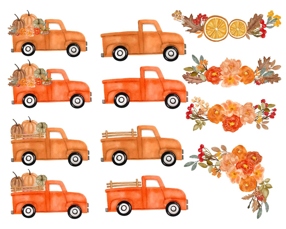 Watercolor Pumpkin Truck Clipart Fall Pumpkin Truck Thanksgiving ...
