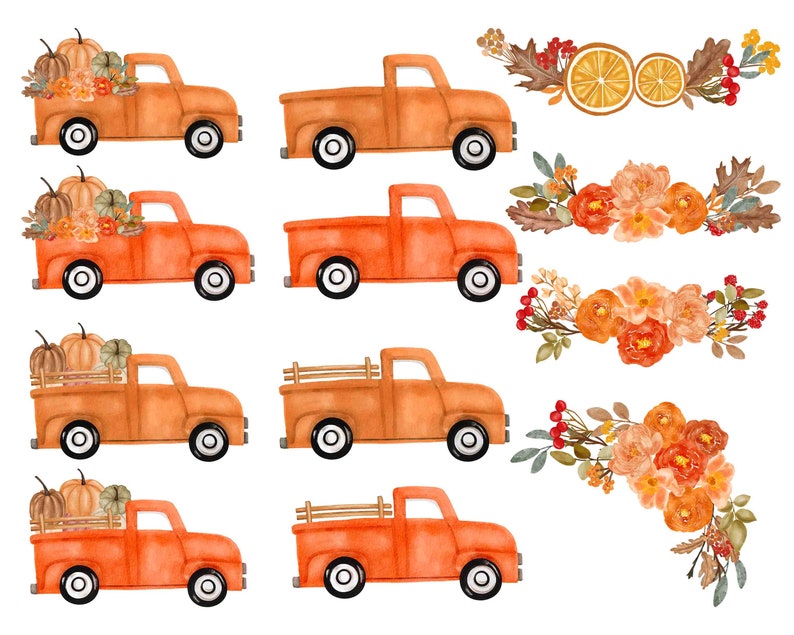 Watercolor Pumpkin Truck Clipart Fall Pumpkin Truck Thanksgiving ...