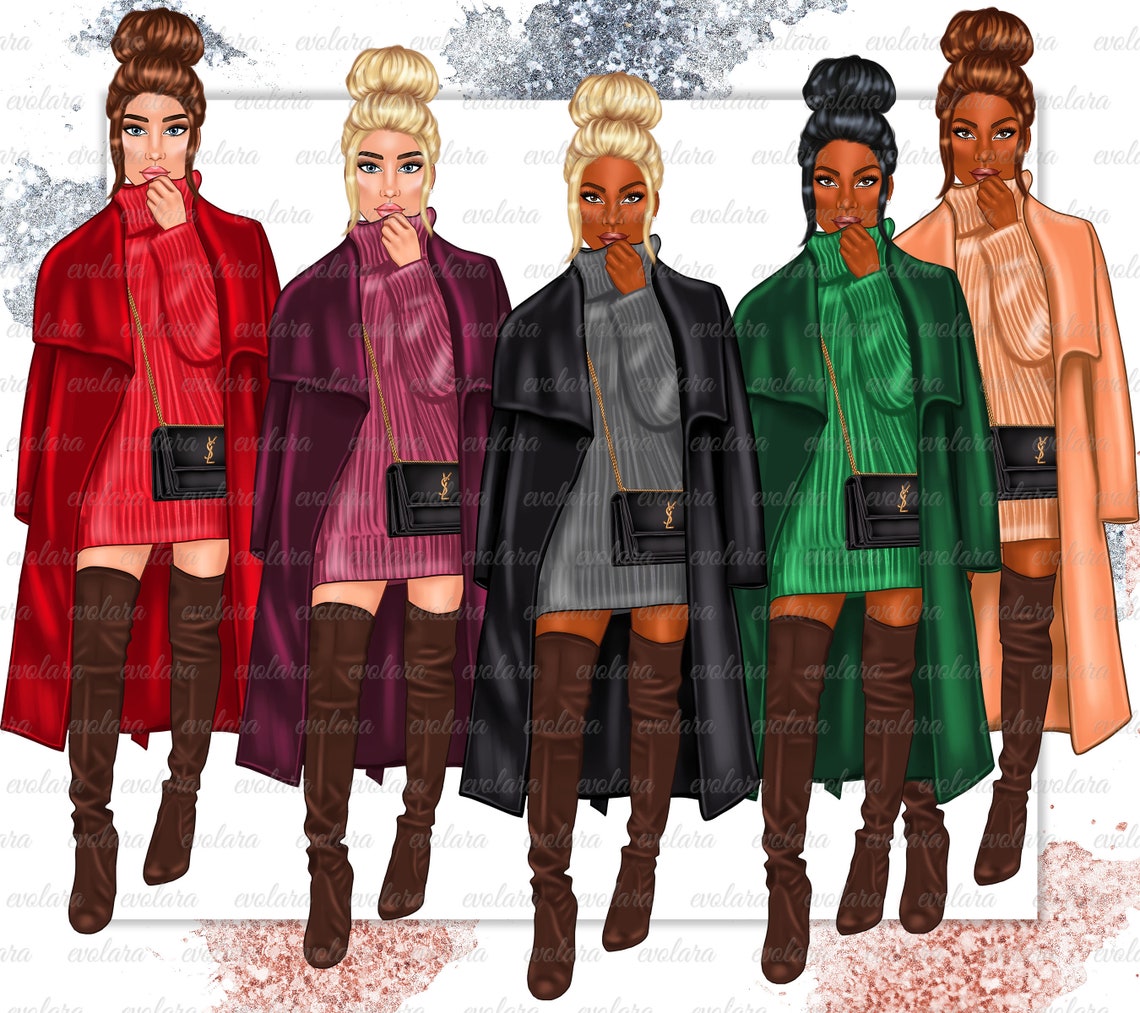 Winter Clipart Winter Girl Clipart Fashion Girls Clipart - Etsy