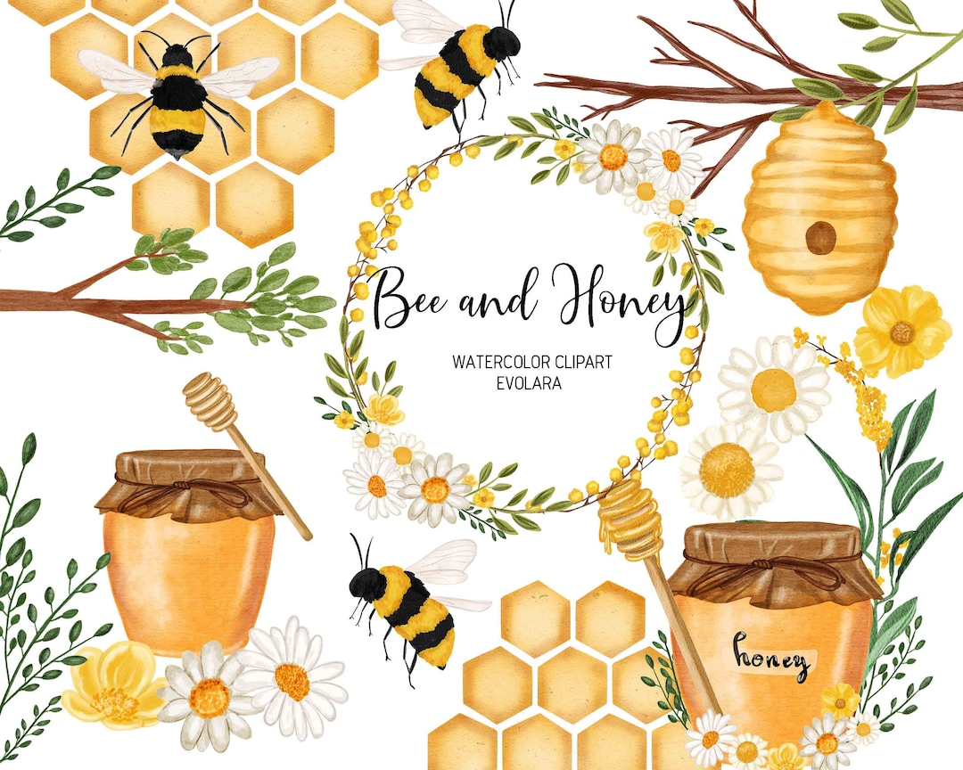 Watercolor Bee Clipart, Watercolor Honey Clipart, Honey Bee Clipart ...