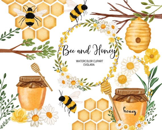 Watercolor Bee Clipart Watercolor Honey Clipart Honey Bee - Etsy