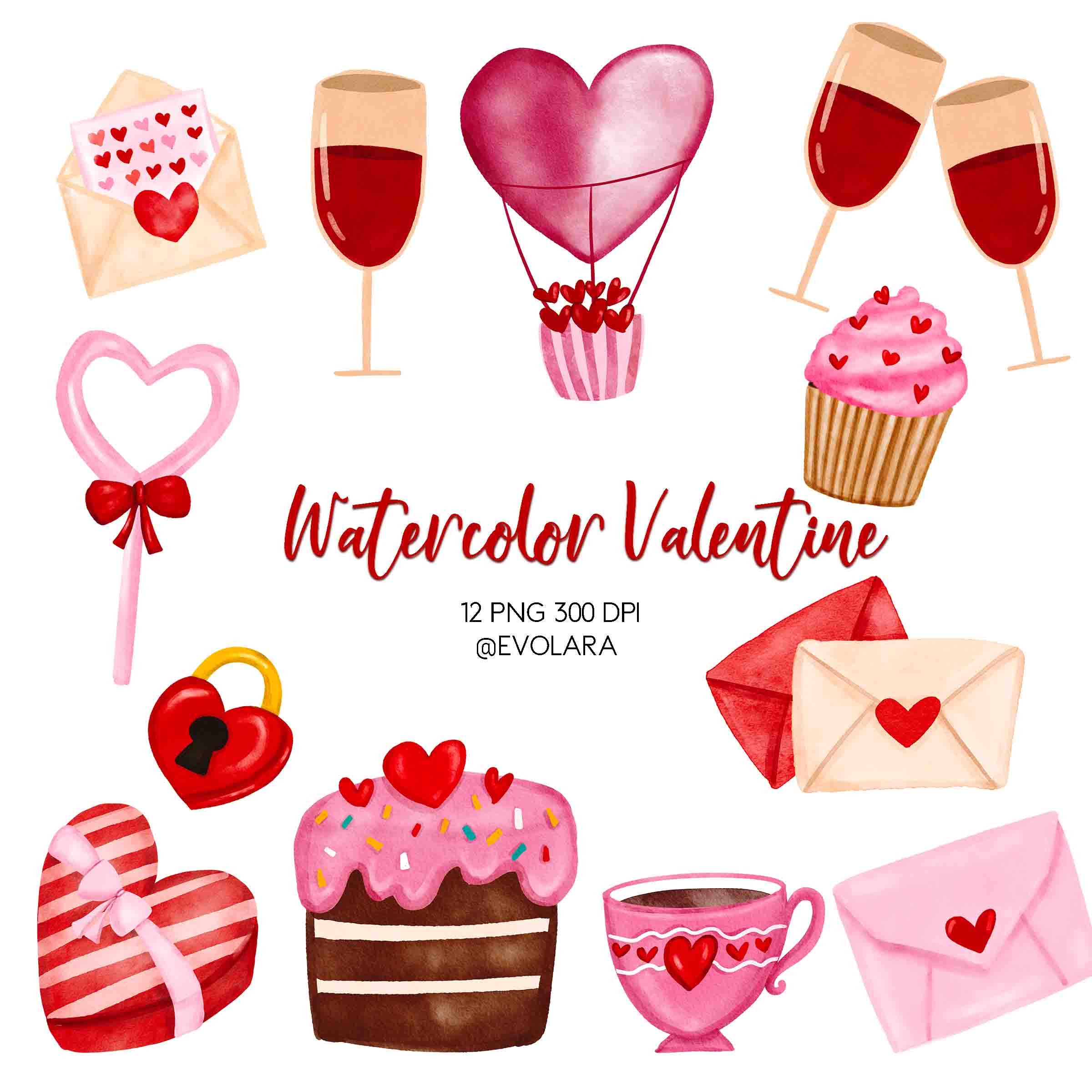 Watercolor Valentine's Day Clipart Watercolor Valentine Valentine ...