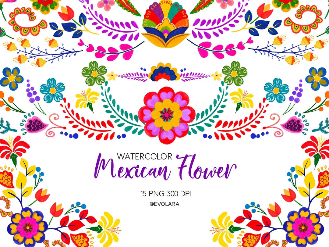 Fiesta Clipart Mexican Flowers Clipart Watercolors Mexican Etsy