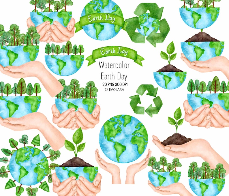 Watercolor Earth Day Clipart, Watercolor World Environment Day, Save ...