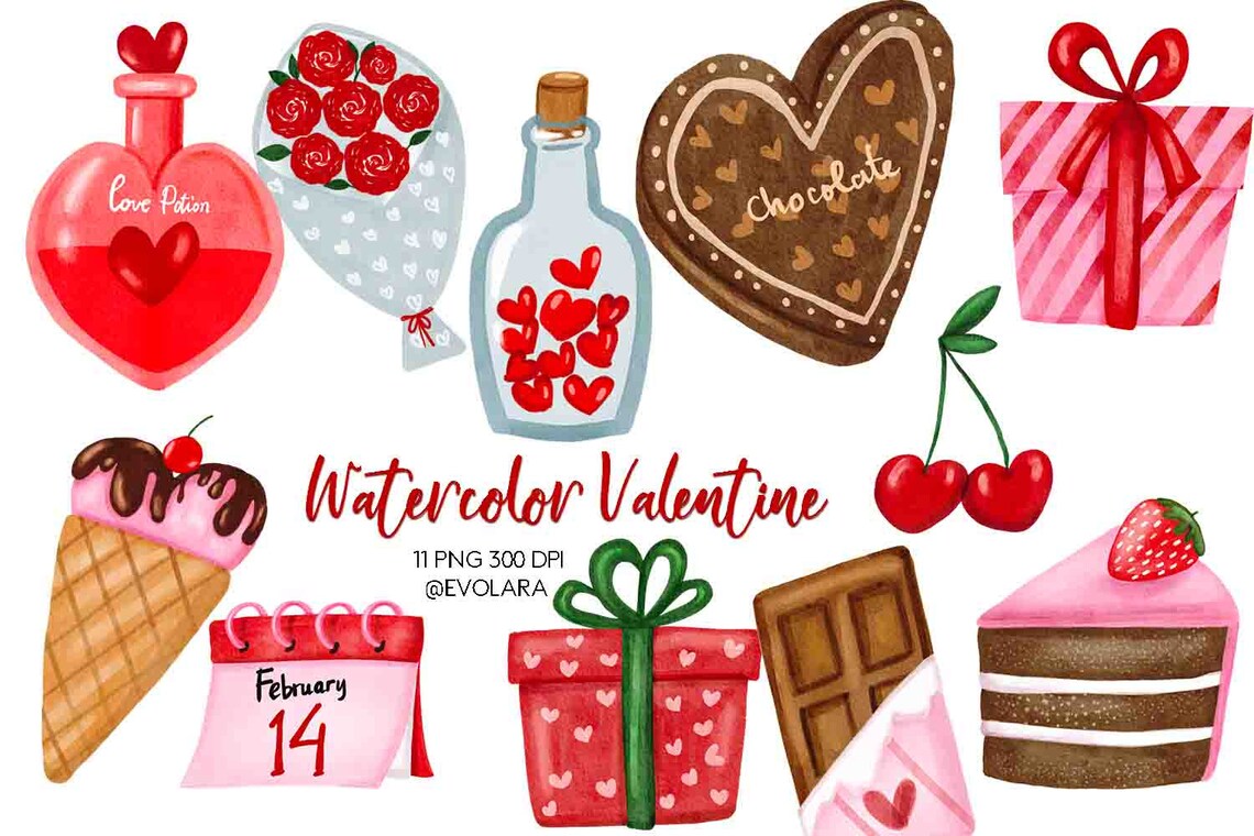 Watercolor Valentine's Day Clipart Watercolor Valentine Valentine ...