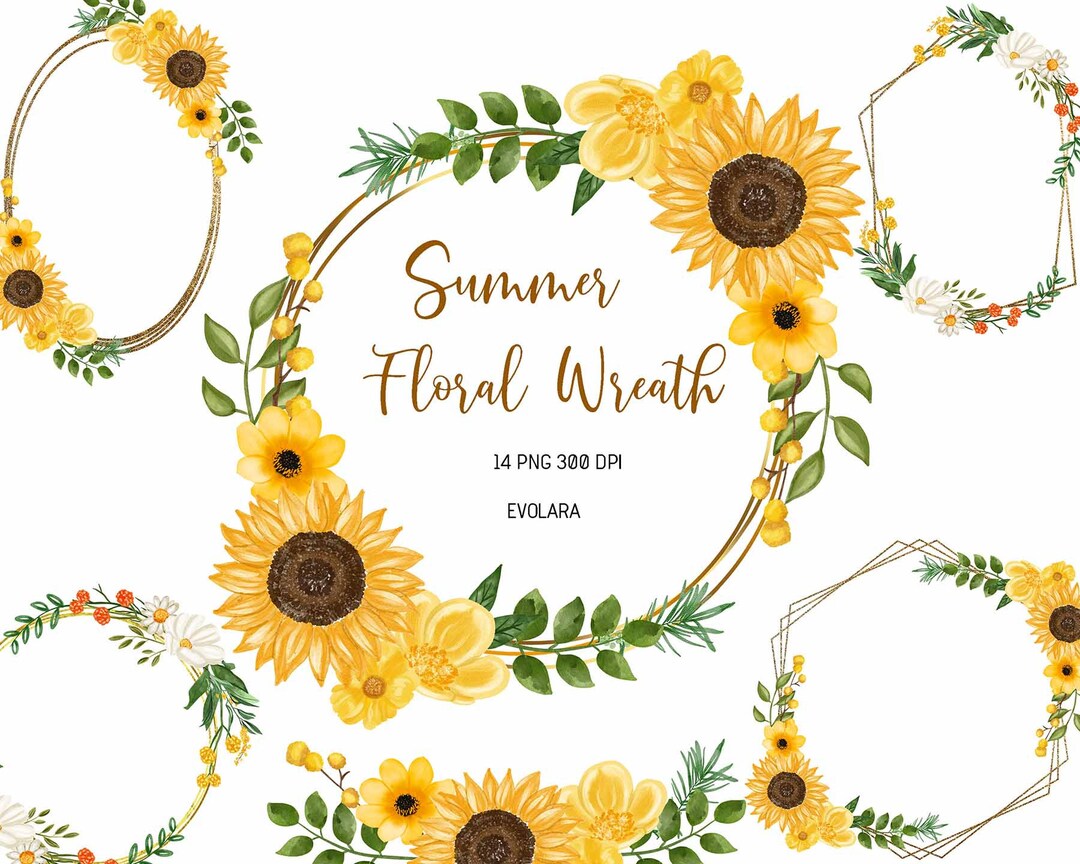 Watercolor Floral Wreath Sunflowers Wreath Watercolor Sunflowers Frame ...