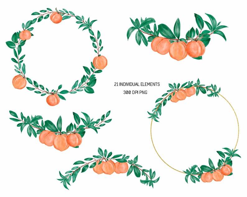 Watercolor Peach Clipart, Peaches Clipart, Greenery Clipart, Peach ...