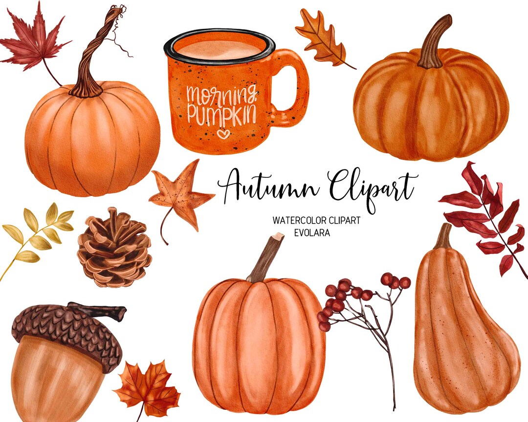 Watercolor Pumpkin Clipart, Thanksgiving Clipart, Watercolor Fall ...