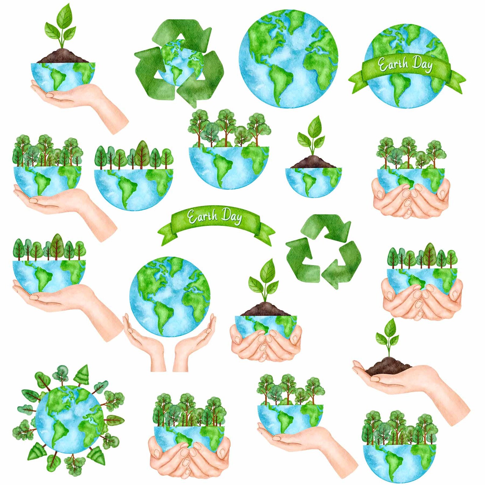 Watercolor Earth Day Clipart, Watercolor World Environment Day, Save ...