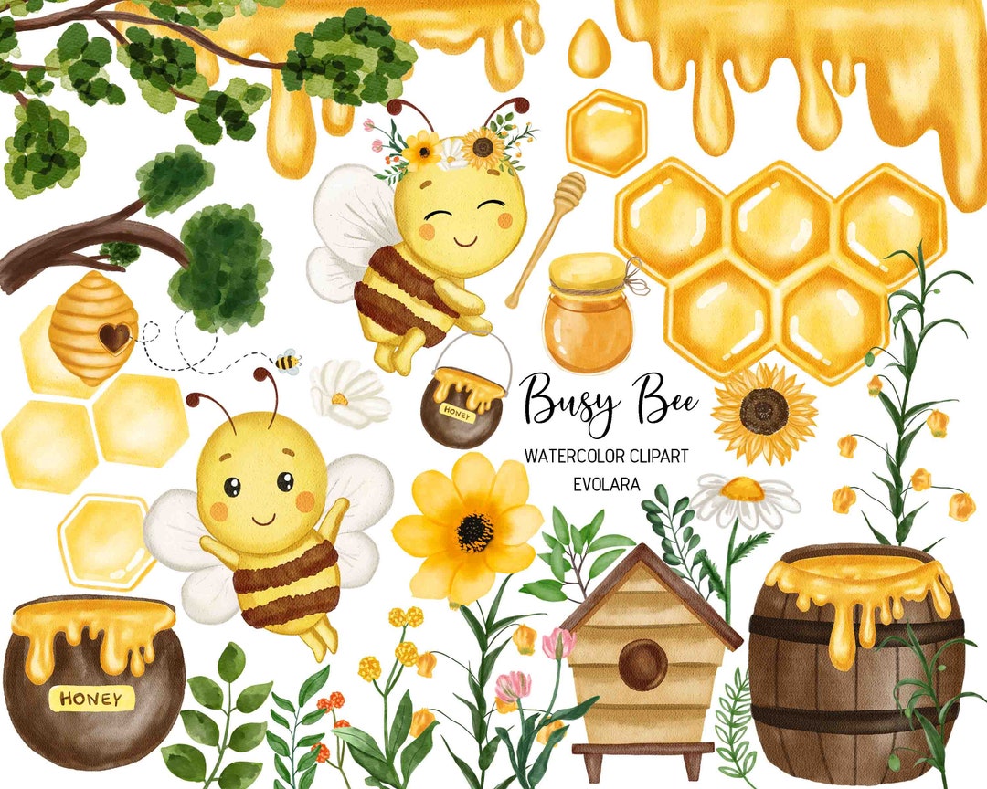 Watercolor Bee Clipart Watercolor Honey Clipart Honey Bee - Etsy