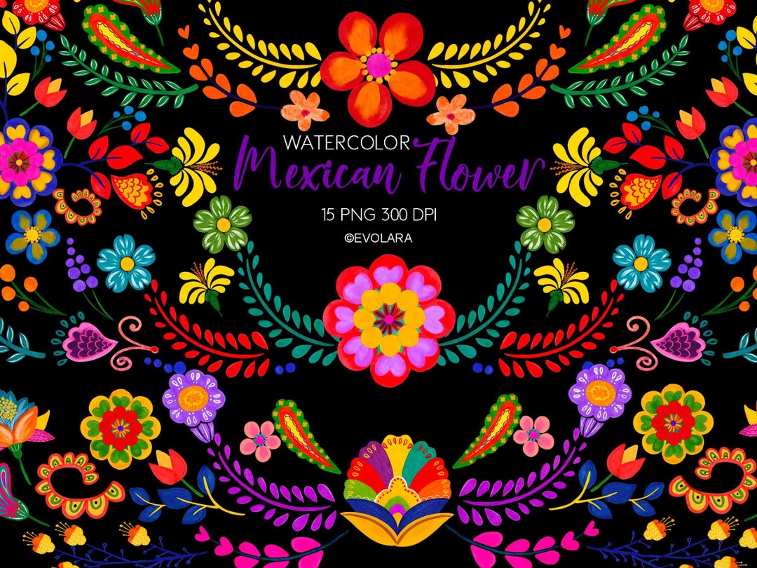 Fiesta Clipart, Mexican Flowers Clipart, Watercolors Mexican Floral ...