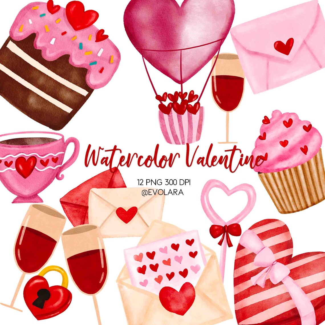 Watercolor Valentine's Day Clipart Watercolor Valentine Valentine ...