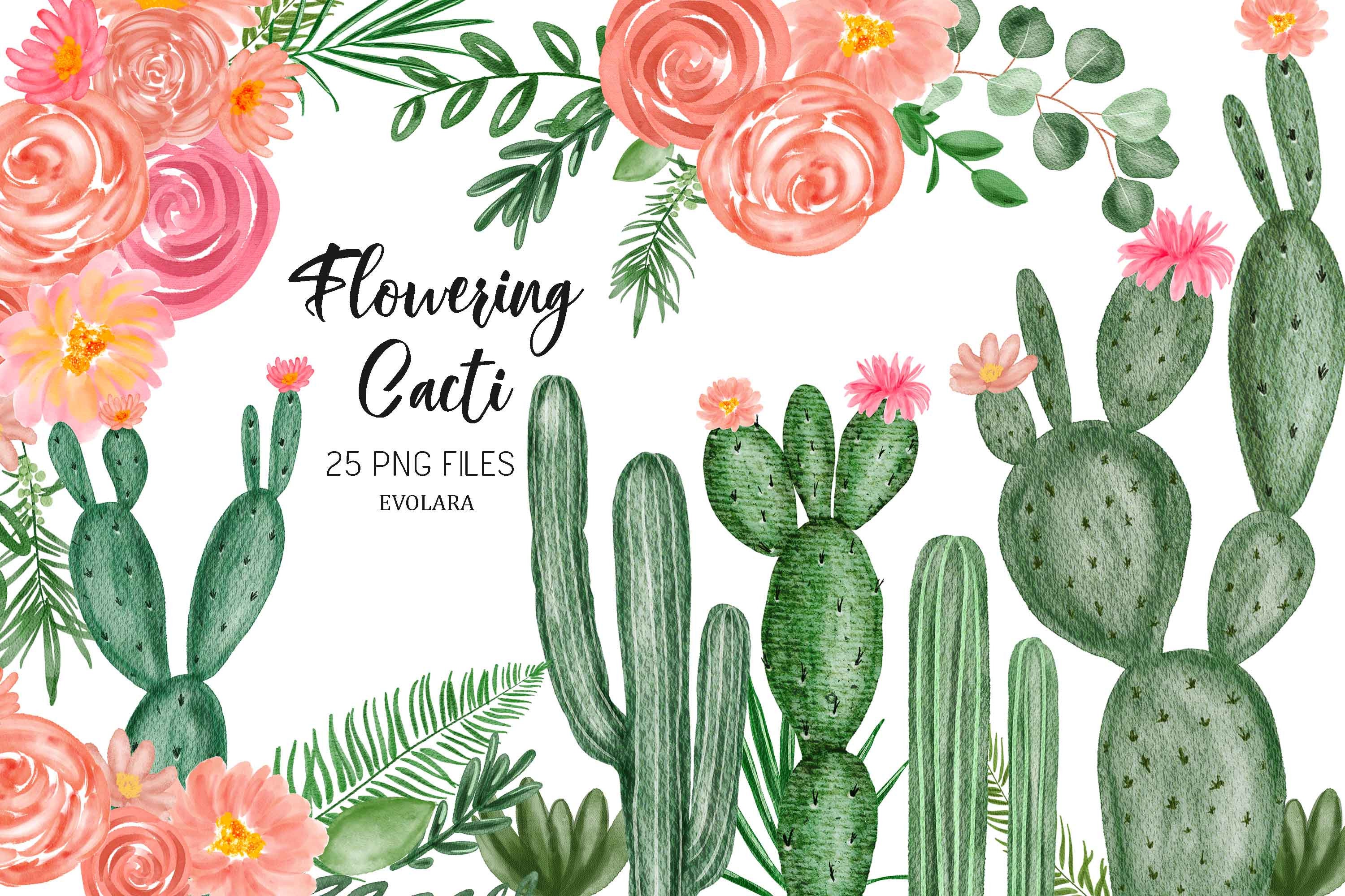 Watercolor Cactus Clipart, Floral Cacti Clipart, Succulent, Cacti Plant ...