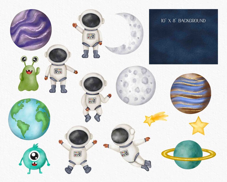 Watercolor Space Clipart, Watercolor Astronaut, Space Clipart, Nursery ...