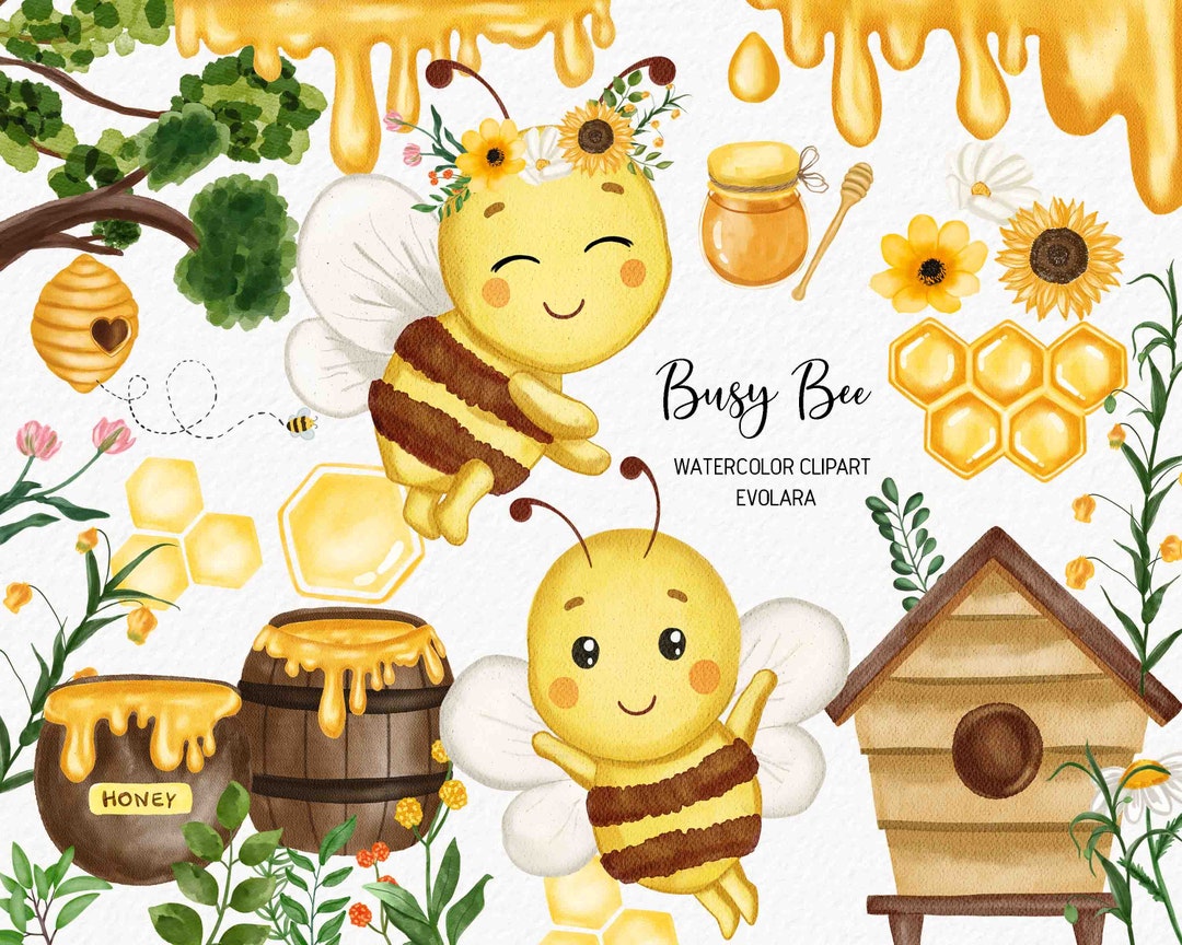 Watercolor Bee Clipart, Watercolor Honey Clipart, Honey Bee Clipart ...