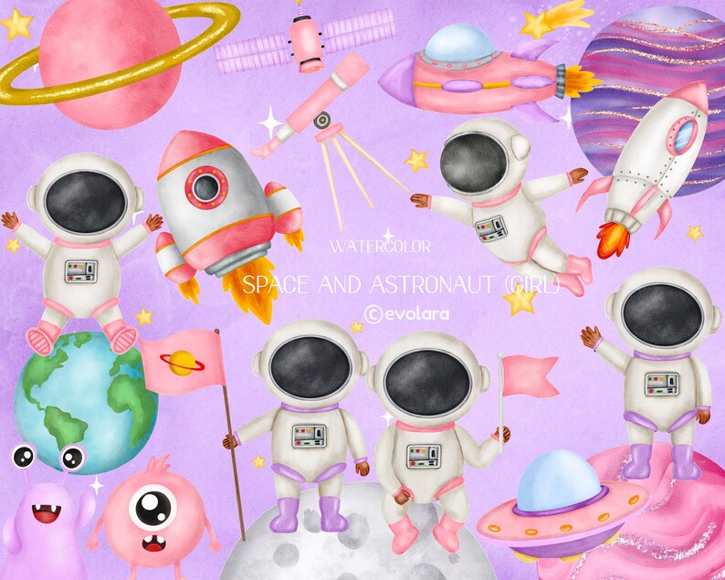 Watercolor Space Clipart, Watercolor Astronaut, Space Clipart, Nursery ...