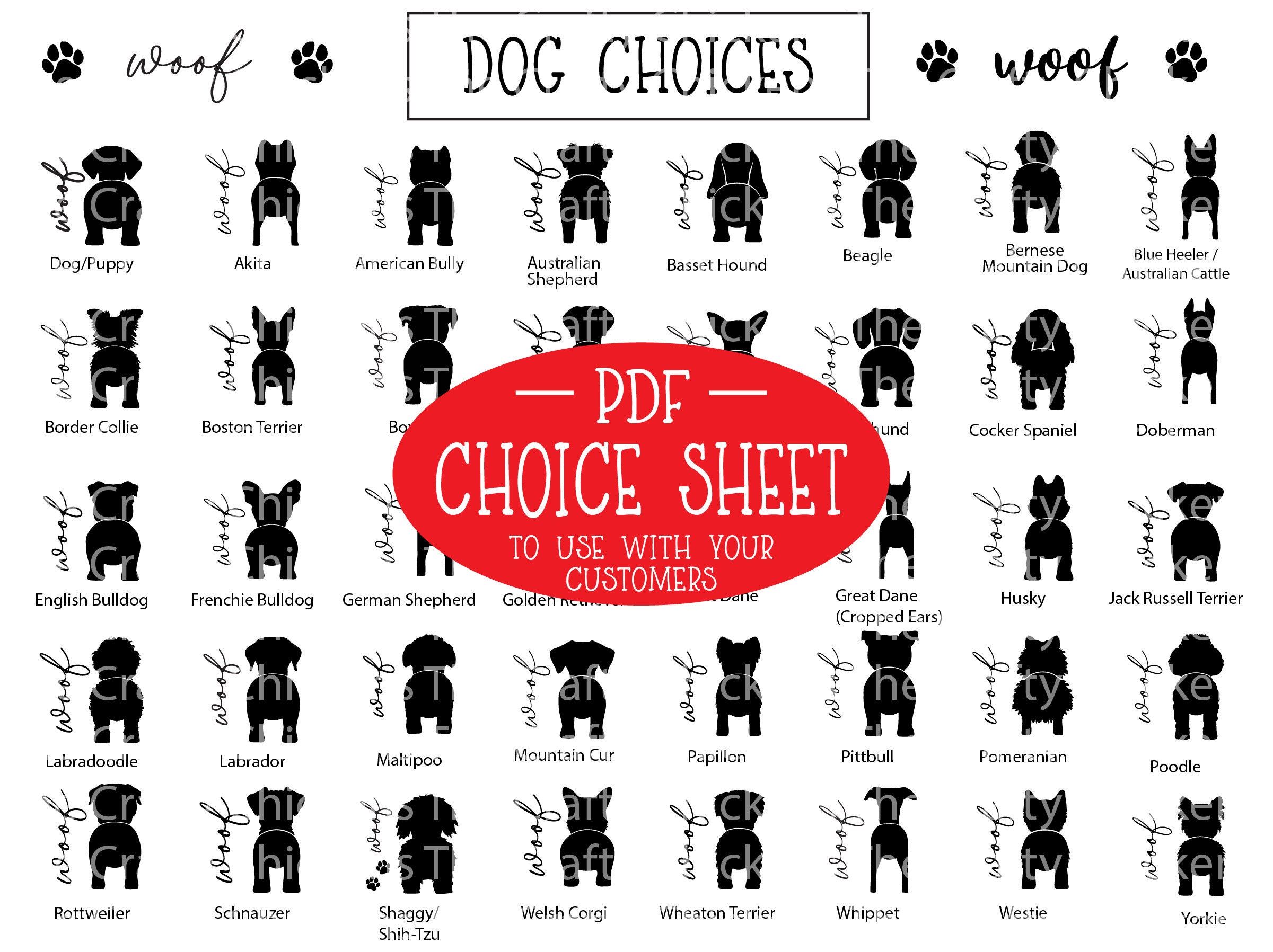 40 Dog Butt File Bundle W/ Printable Customer Choice Sheet / - Etsy