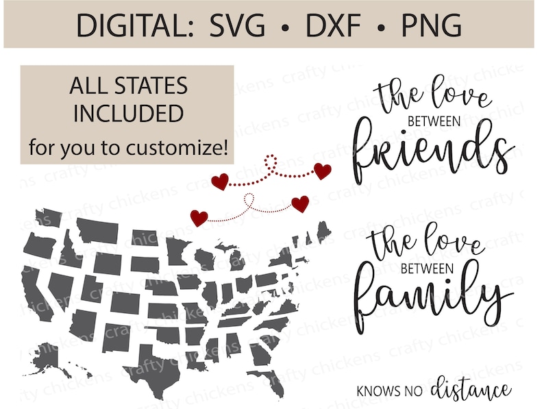 States SVG / the Love Between Family Knows No Distance / Digital Cut ...
