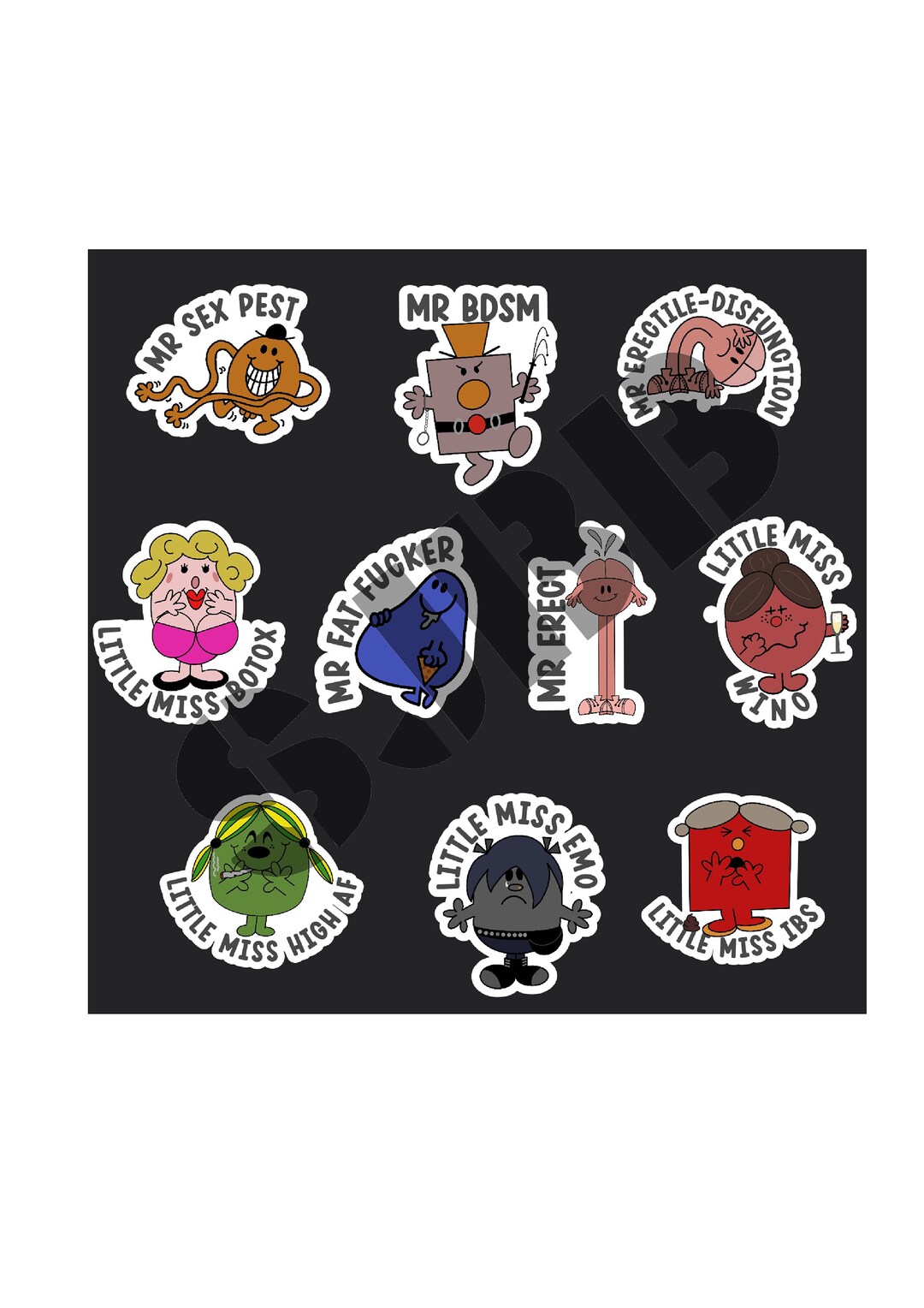 10 Funny Offensive Adult Mr Men Alternative Stickers Rude - Etsy
