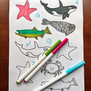 Printable Pacific Northwest Sea Creatures Coloring Page - Etsy