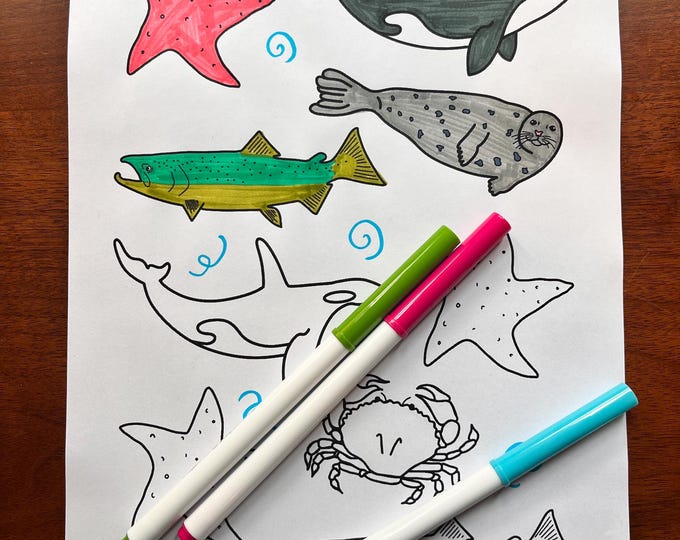 Printable Pacific Northwest Sea Creatures Coloring Page - Etsy