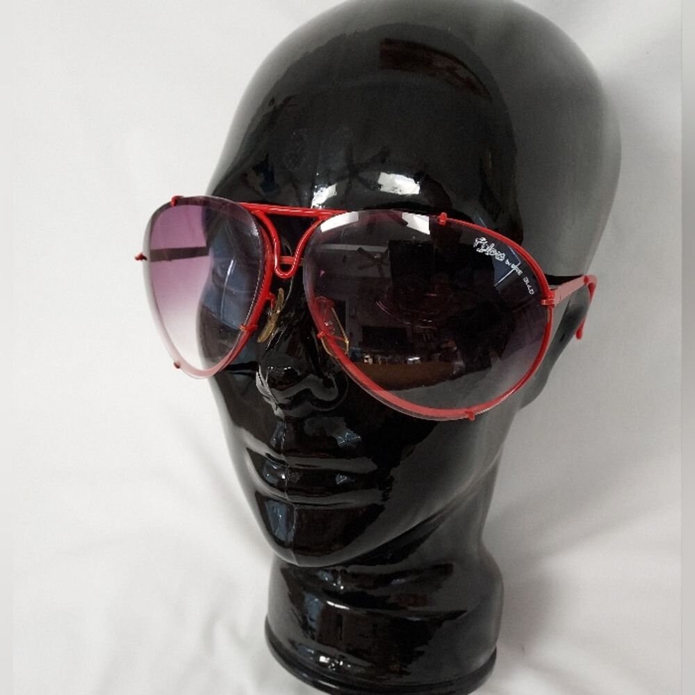 Vintage 80s Colors by Renauld Red Oversized Aviator Sunglasses Made in ...
