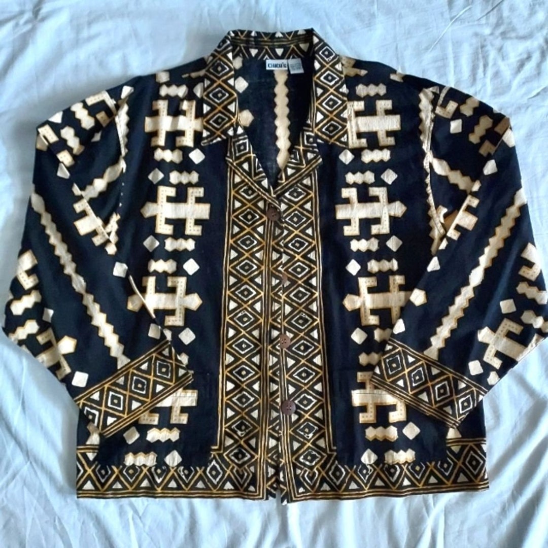 Chico's 90s Tribal Graphic Print Cotton Button up Top S/M - Etsy