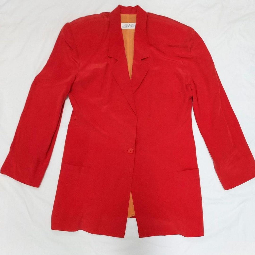 Vintage 80s Silk Vermillion Red Orange Linda Allard Ellen Tracy Blazer ...