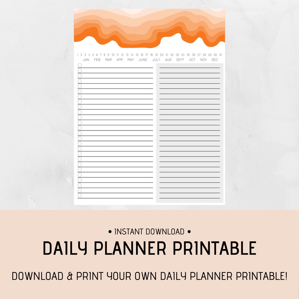 Light Orange Daily Planner Printable Orange and White Agenda | Etsy