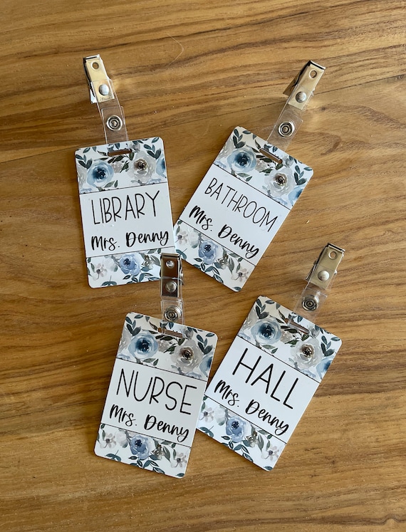 Watercolor Blue Flowers Acrylic Classroom Hall Passes - Etsy