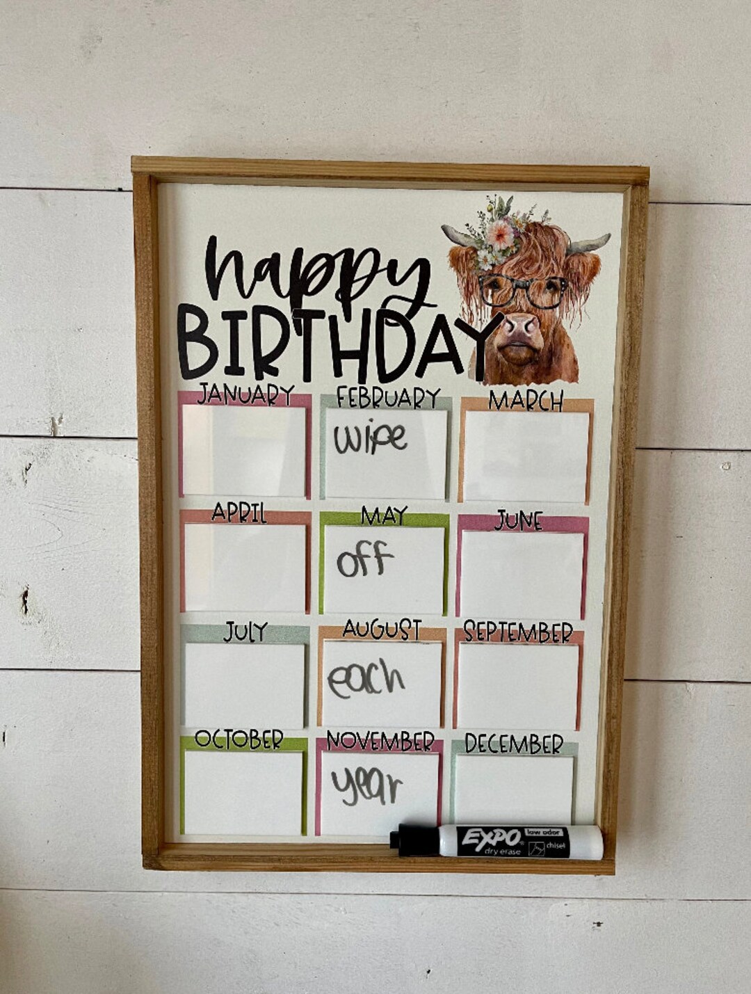 Highland Cow Whiteboard Happy Birthday Classroom Wood Sign - Etsy