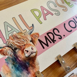 Custom Teacher Name Highland Cow Acrylic Classroom Hall Passes Set - Etsy