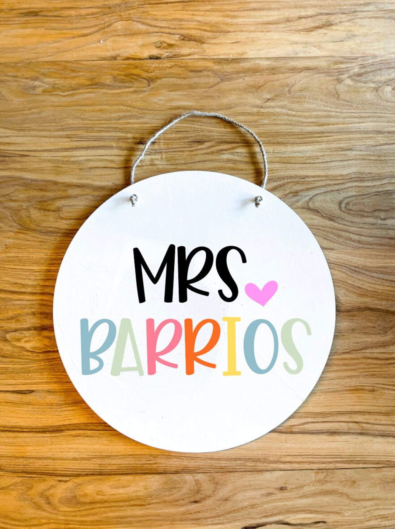 Colorful Circle Teacher Name Sign Heart Round Sign - Etsy