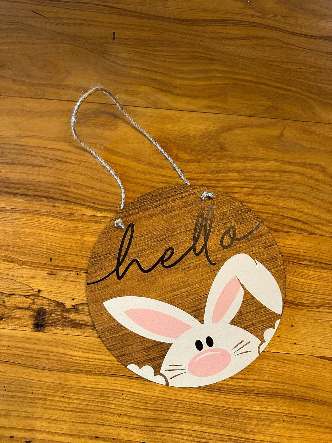 Hello Easter Bunny Wood Sign Circle Door Hanger - Etsy