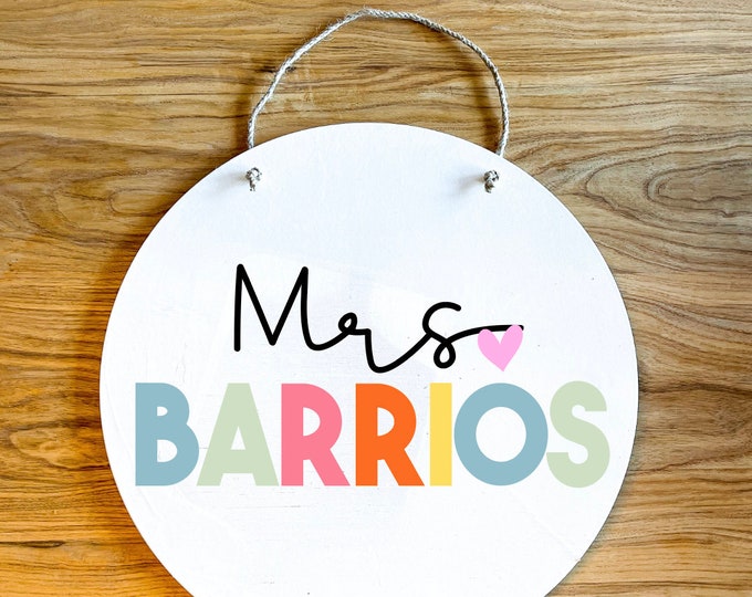 Colorful Circle Teacher Name Sign; Heart Round Sign - Etsy