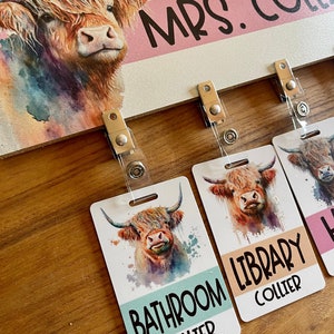 Custom Teacher Name Highland Cow Acrylic Classroom Hall Passes Set - Etsy