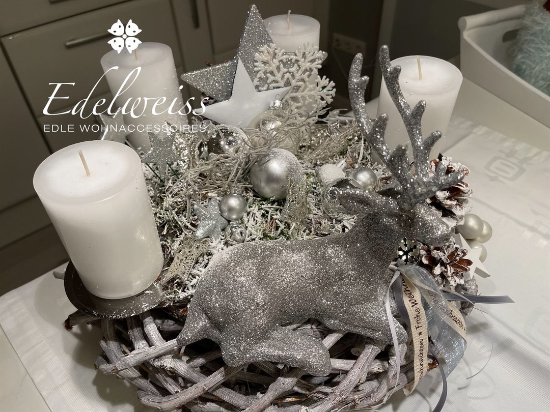 Advent Wreath Winter Poem SILVER/WHITE DEER Approx. 50 Cm Ø - Etsy