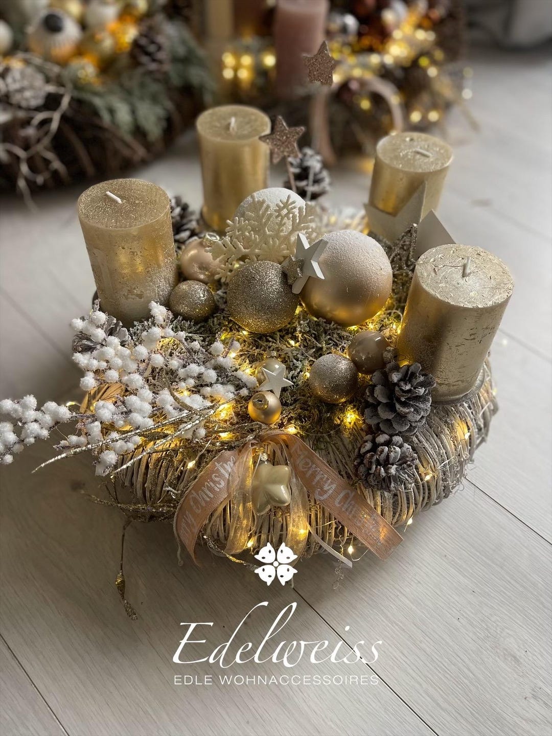 Advent Wreath, Winter Fairytale, Edelweiss, Champagne, White, Winter ...