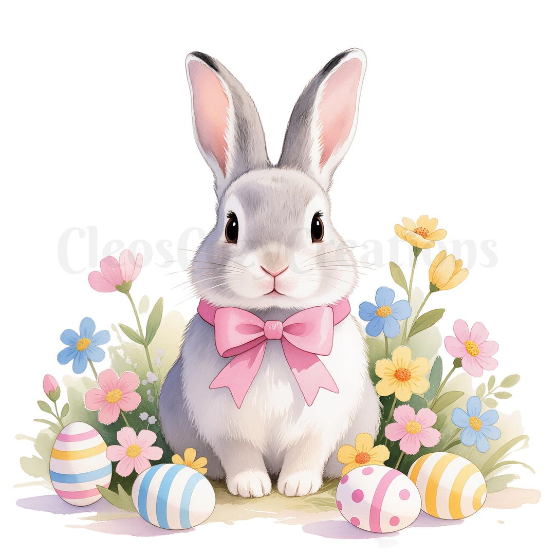 Easter Bunny Watercolor Clipart PNG, Cute Spring Rabbit, Eggs and ...